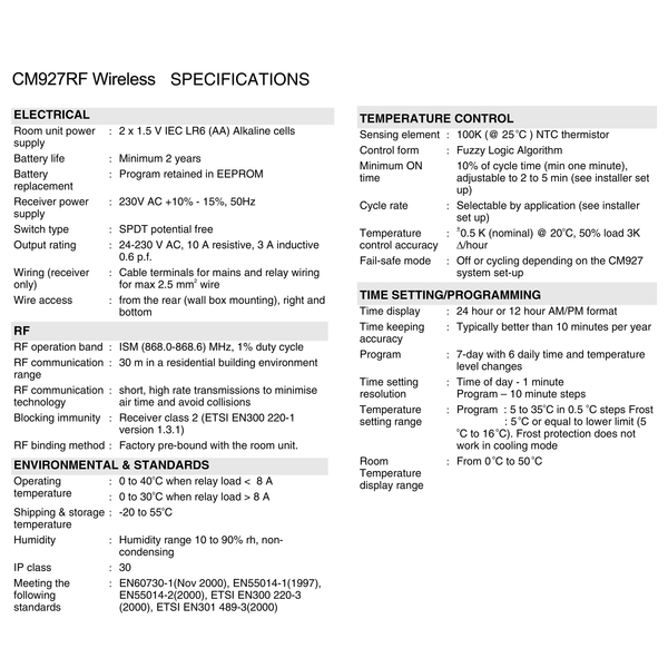 CM927RF 7 day prog. Stat. remote sensor