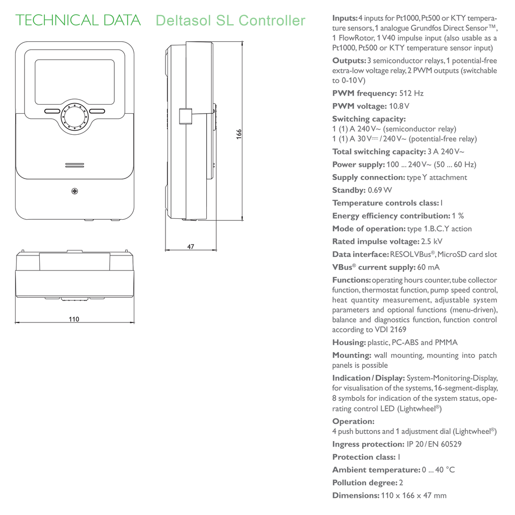 Deltasol SL solar controller