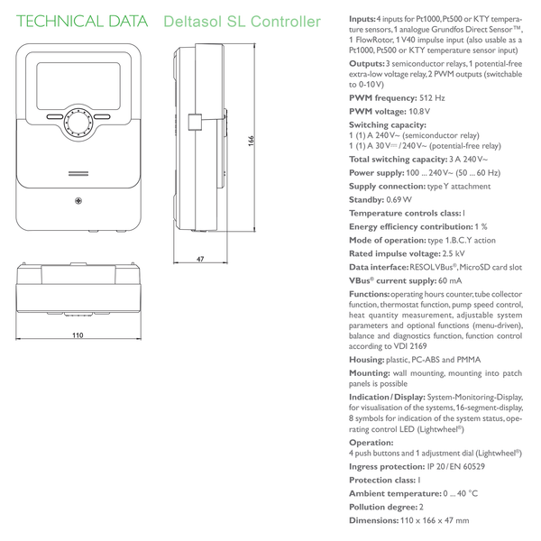 Deltasol SL solar controller